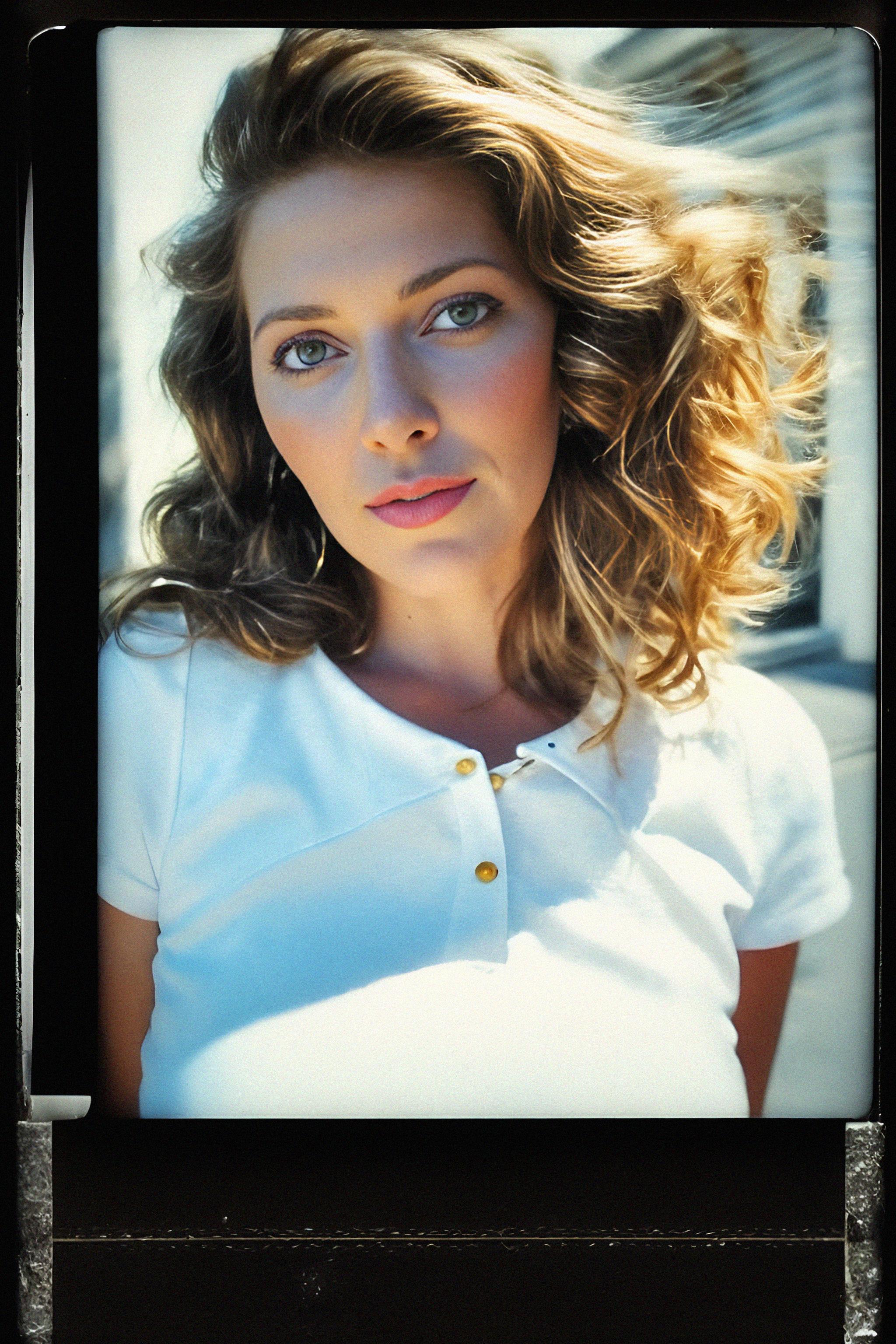 Woman in polaroid classic photograph posing for photo outside ...