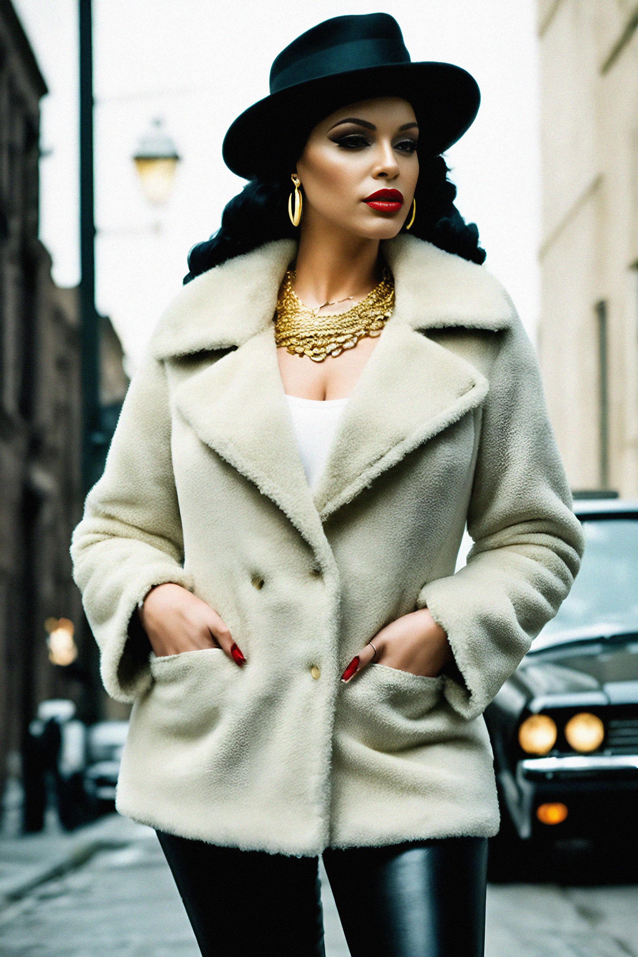 Beautiful woman as a mobster, mafia, mafia outfit, faux fur coats ...