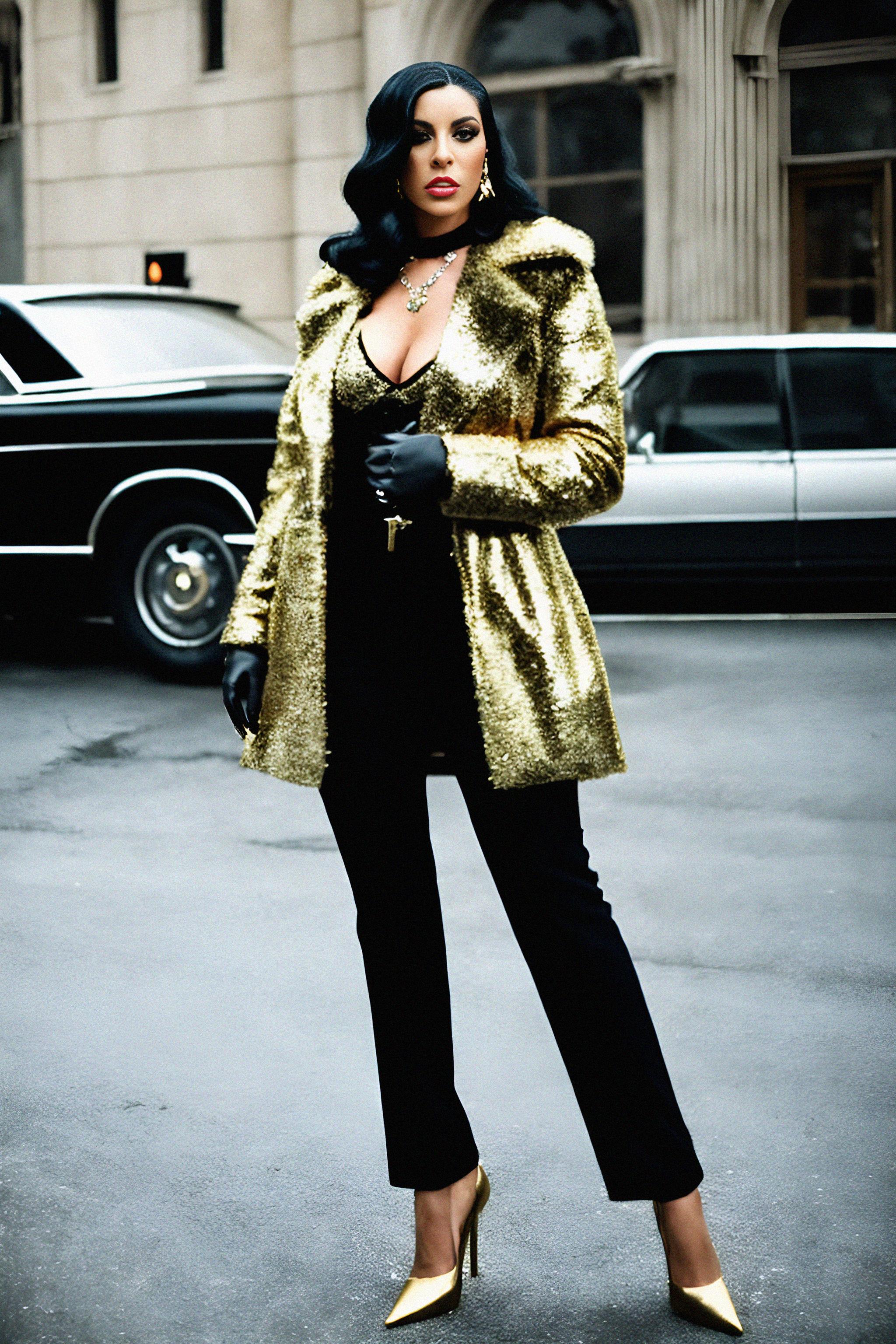 Beautiful woman as a mobster, mafia, mafia outfit, faux fur coats ...