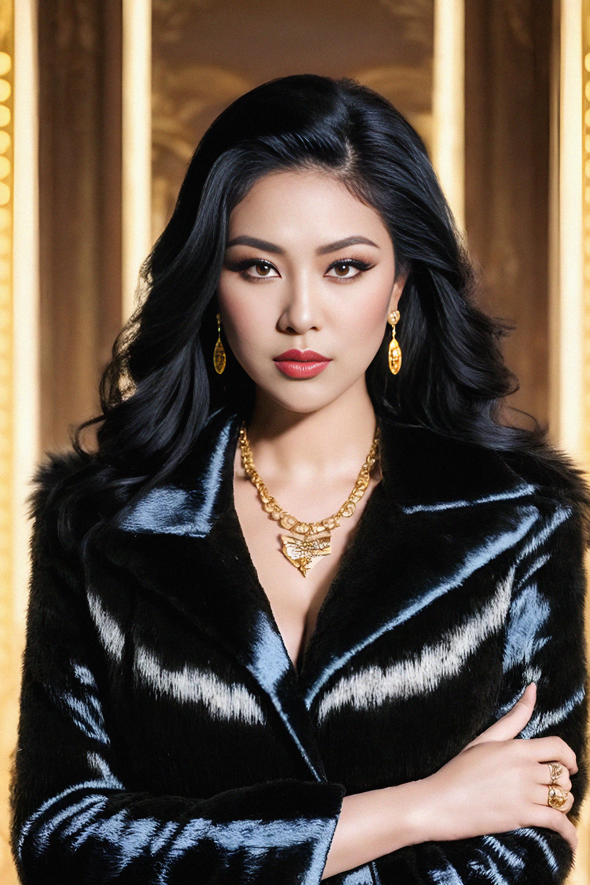 Beautiful woman as a mobster, mafia, mafia outfit, faux fur coats ...