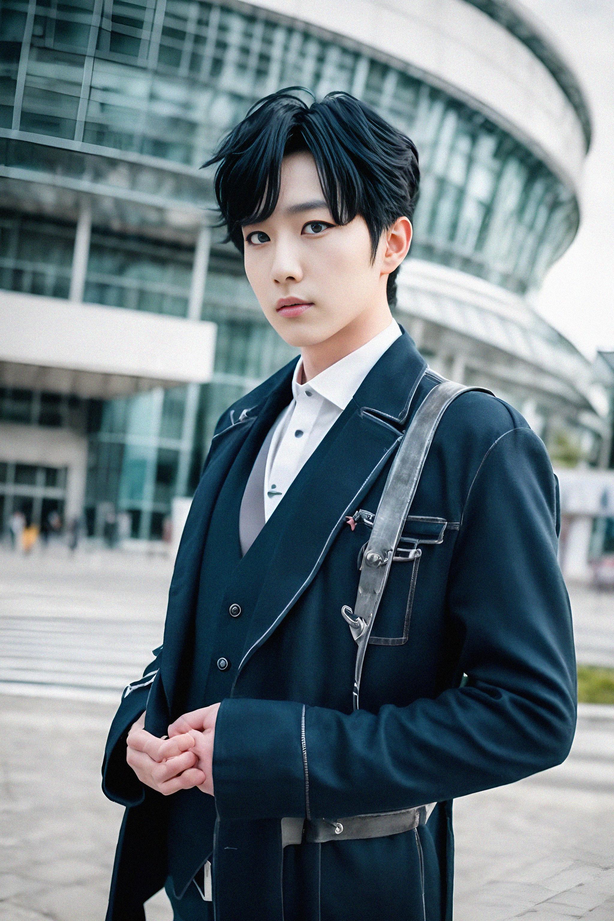 Cosplayer man as cosplay convention, outdoors at expo building ...