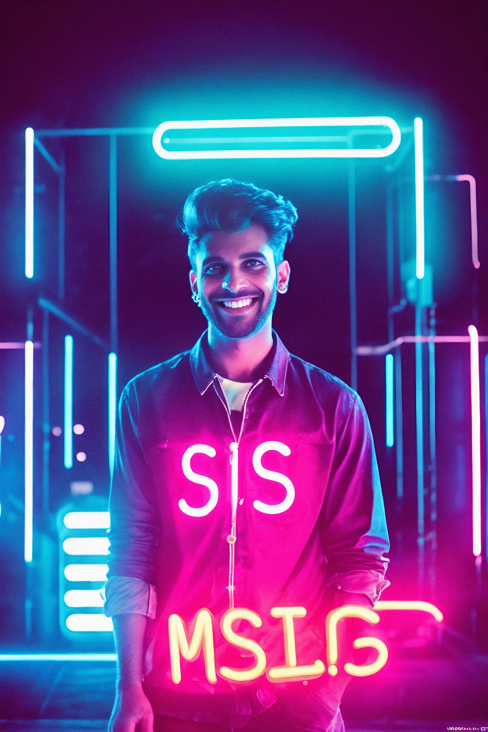 Smiling man in Tokyo at night with neon lights - #8740599 - Royalty ...