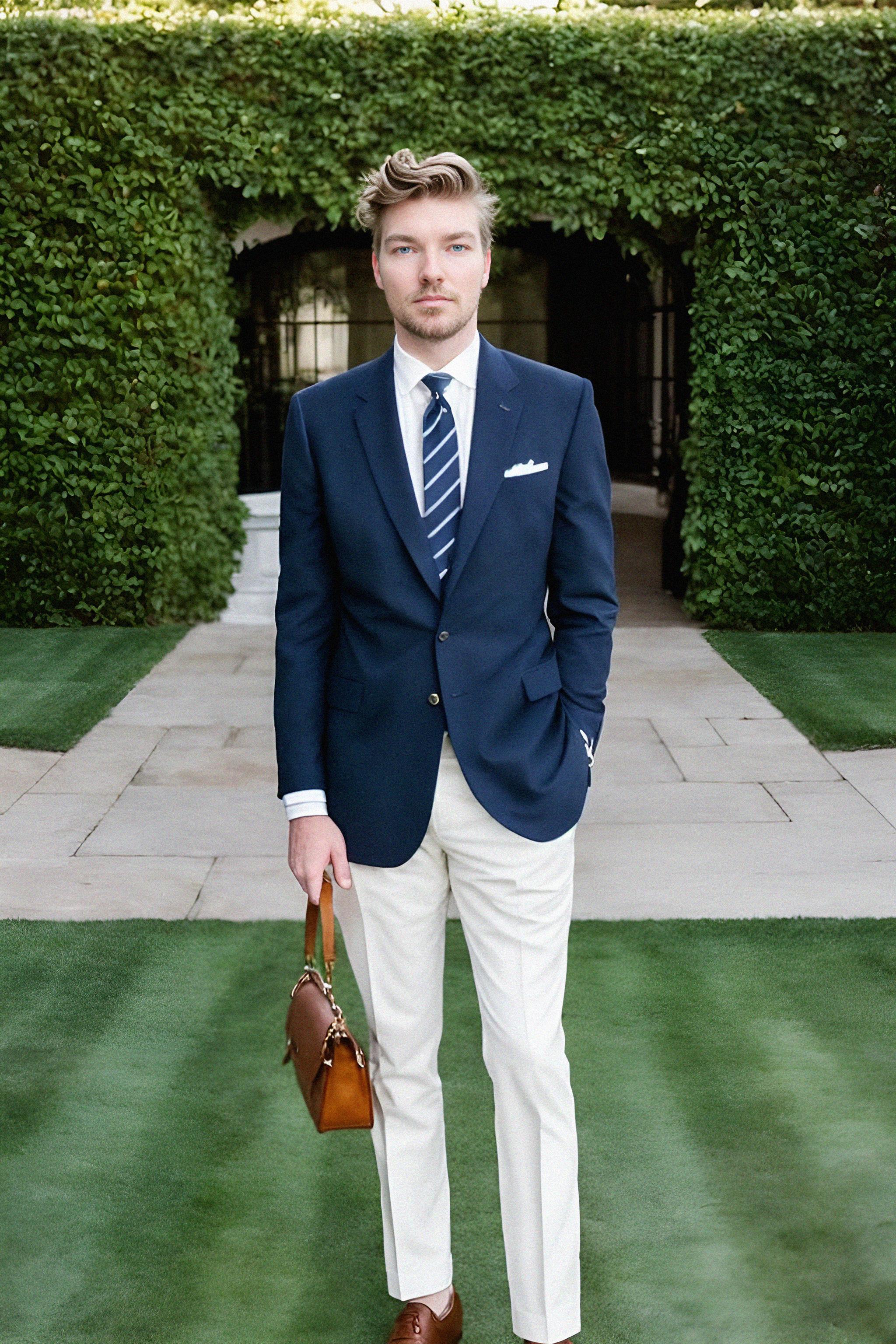 A man in preppy style, old money aesthetic, posh style, elite school ...