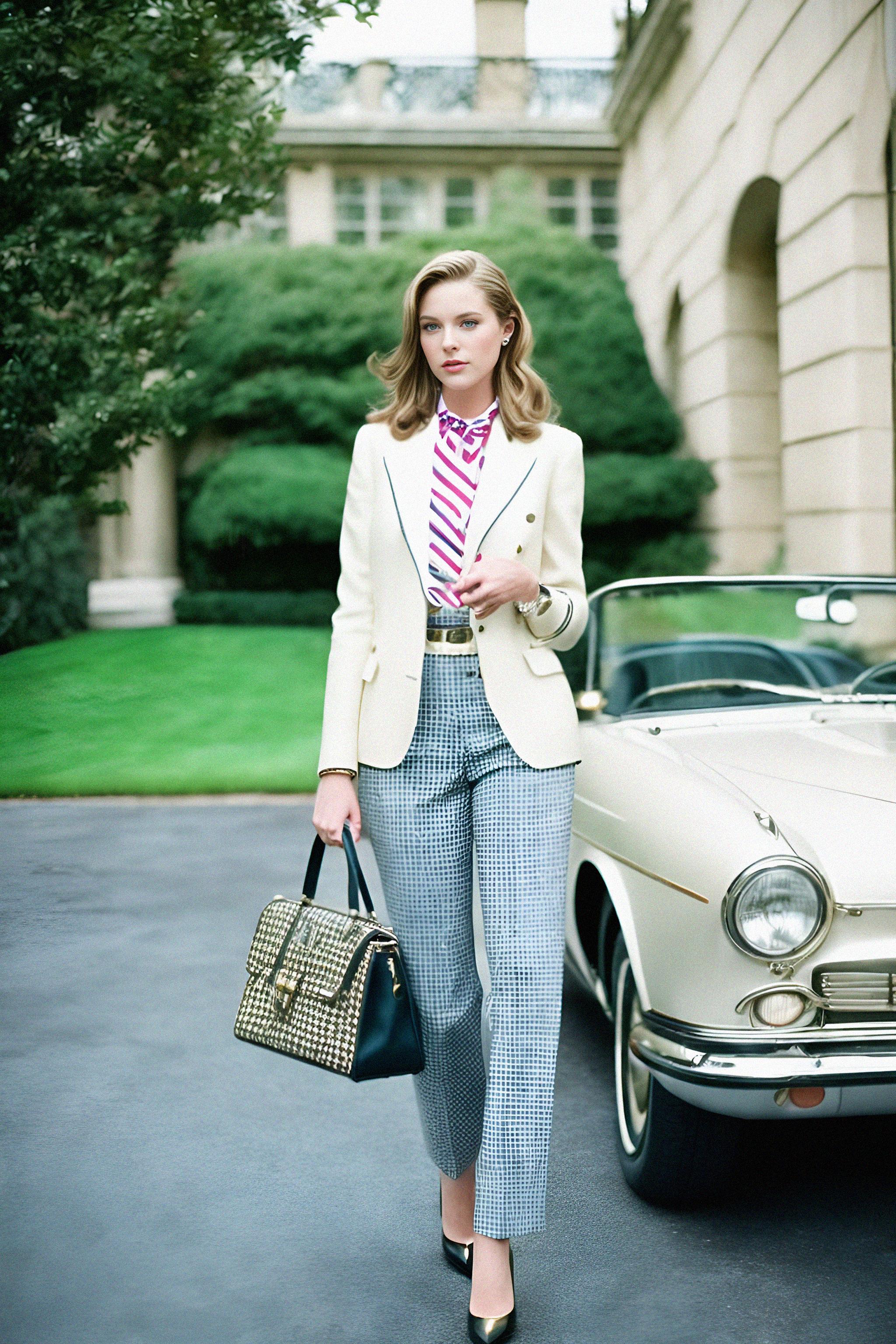 A woman in preppy style, old money aesthetic, posh style, elite school ...