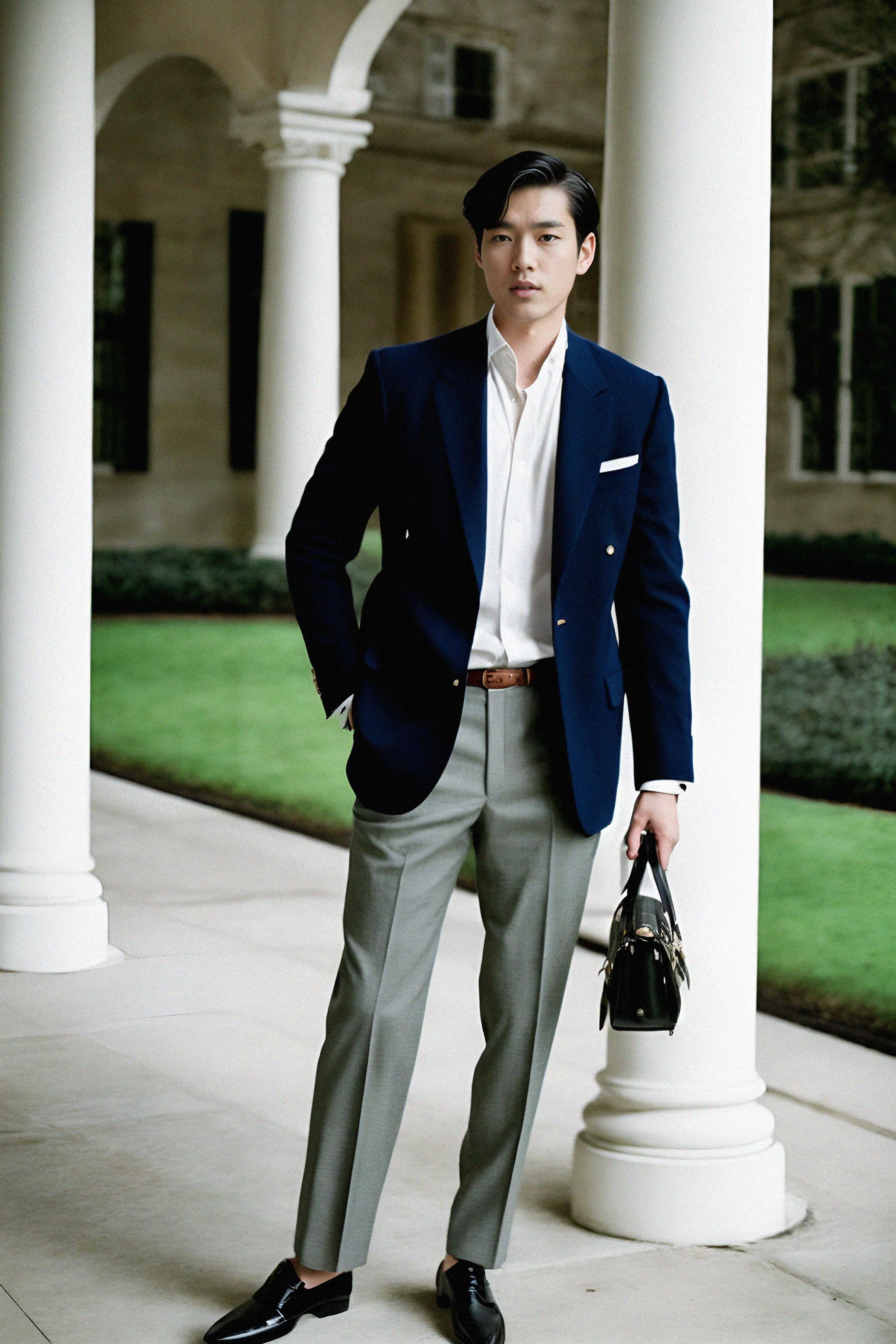 A man in preppy style, old money aesthetic, posh style, elite school ...