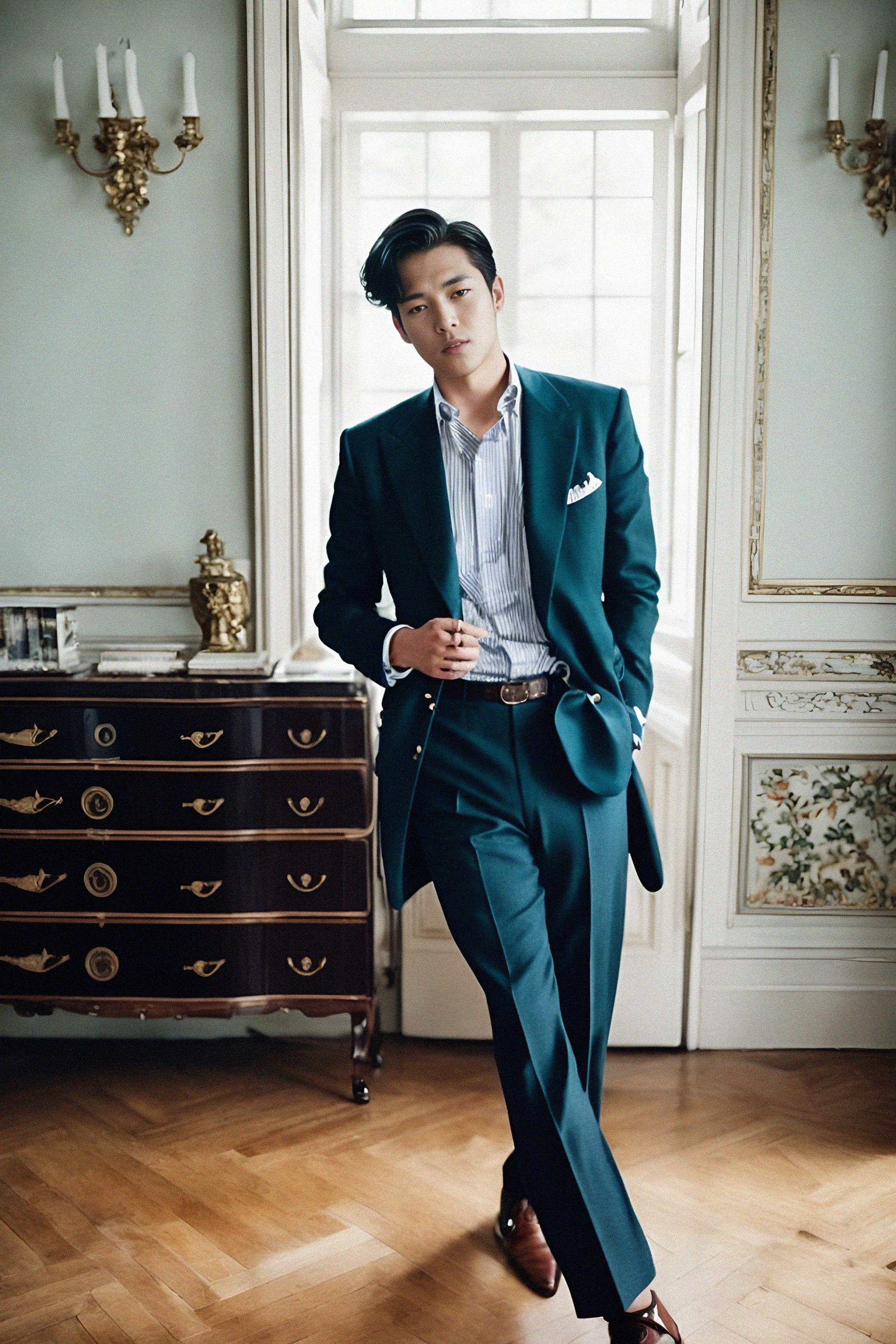 A man in preppy style, old money aesthetic, posh style, elite school ...