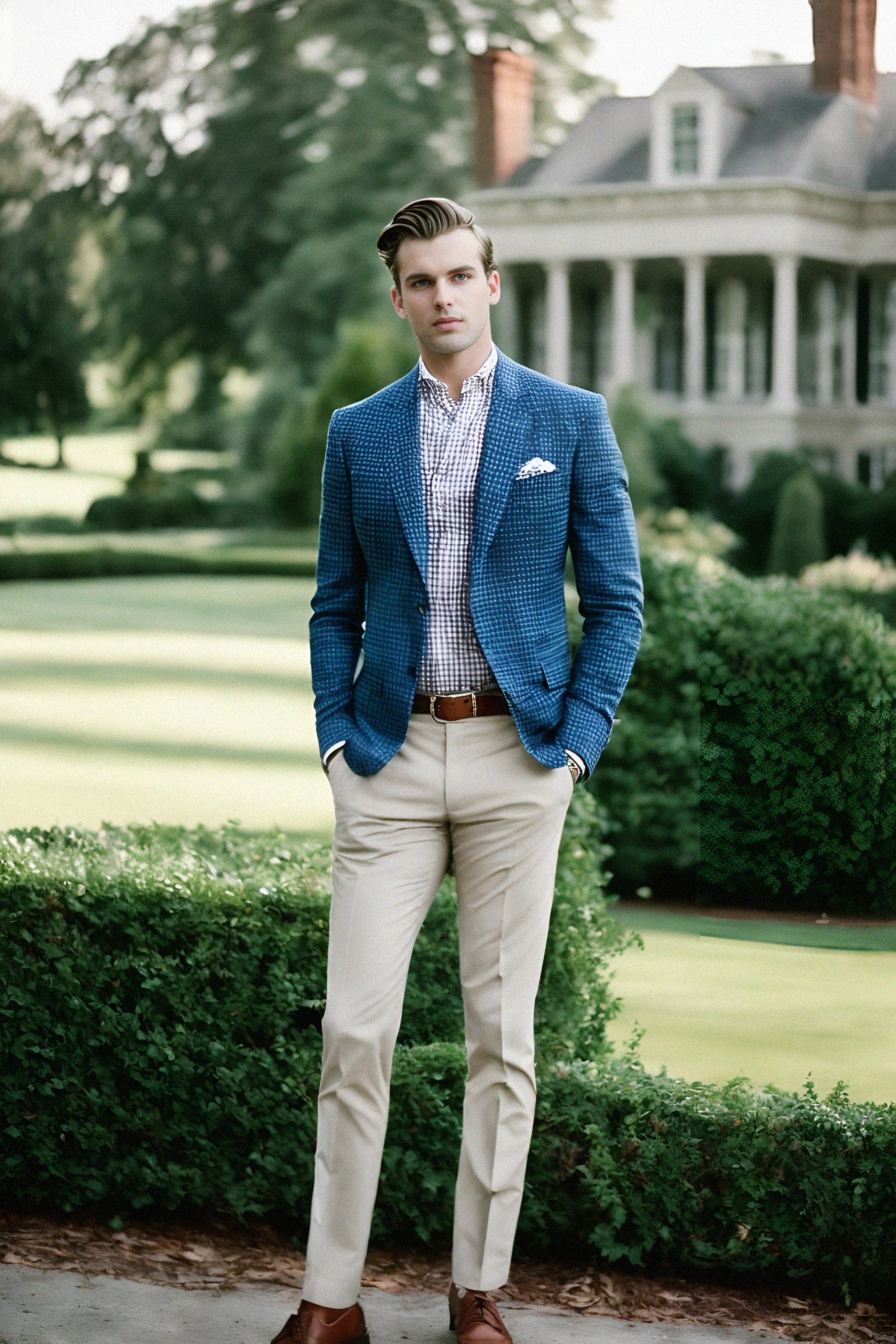 A man in preppy style, old money aesthetic, posh style, elite school ...