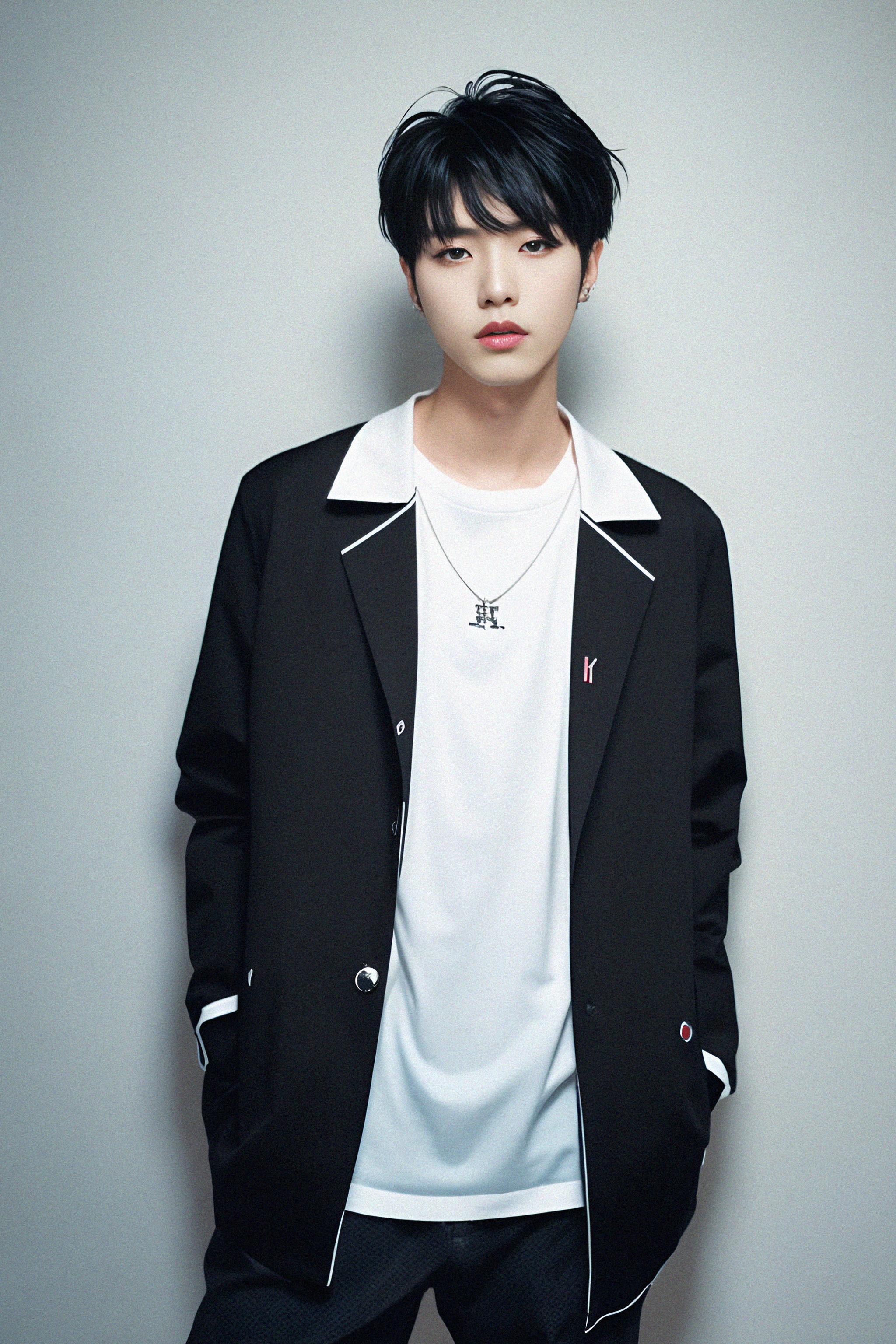 Korean man (with black hair) (as korean kpop k-pop idol) posing for ...