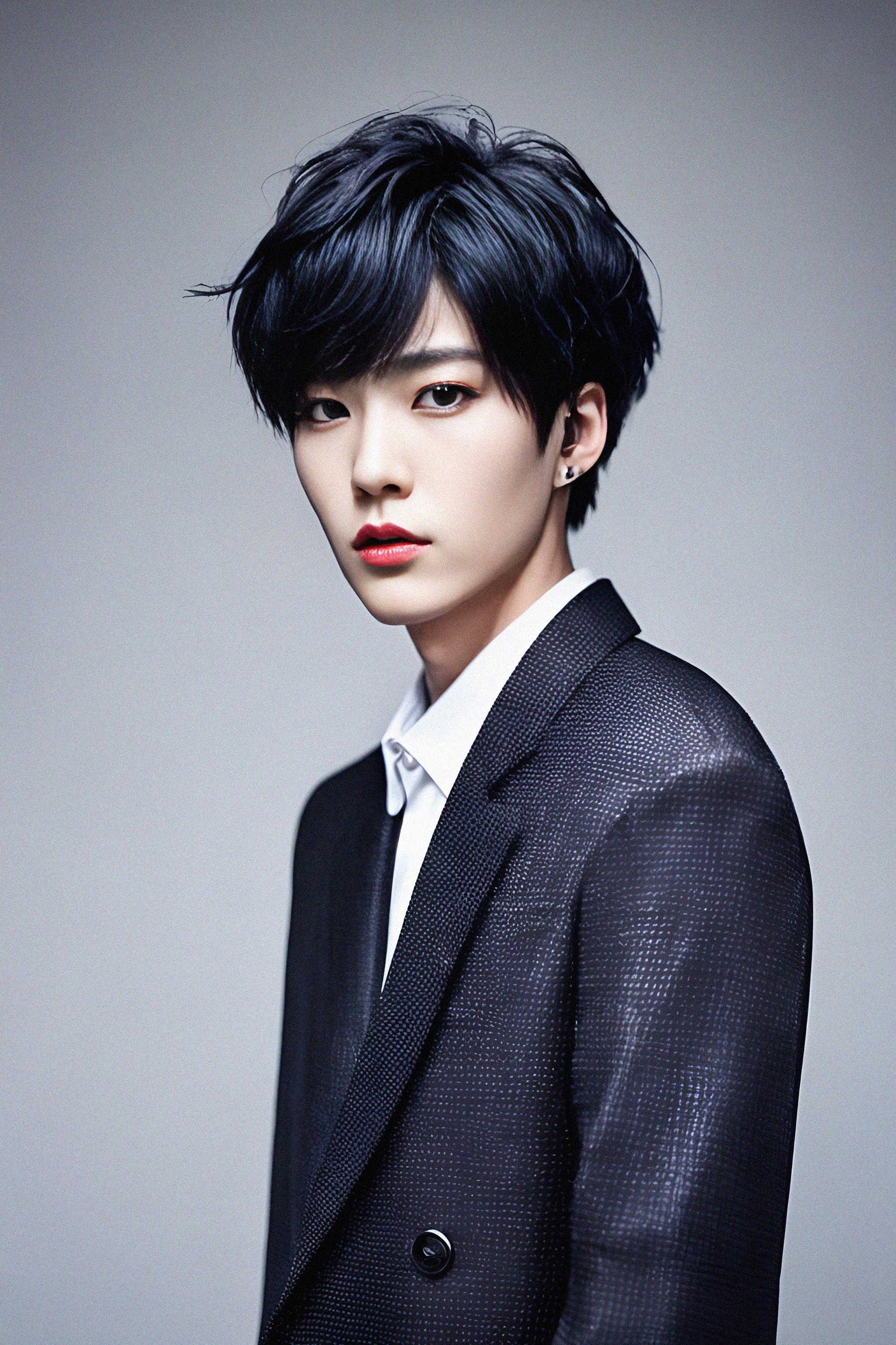 Korean man (with black hair) (as korean kpop k-pop idol) posing for ...