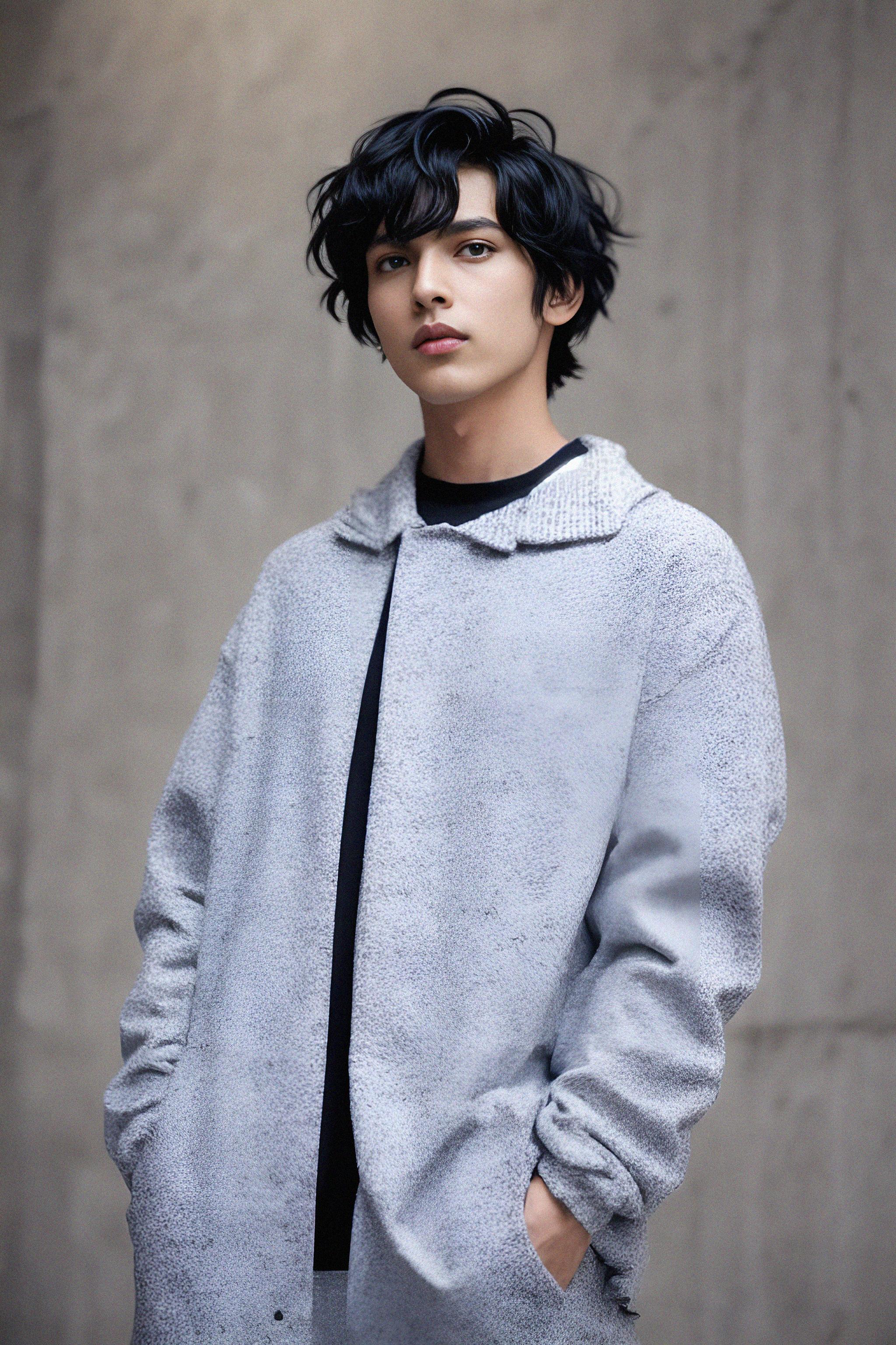 Korean man (with black hair) (as korean kpop k-pop idol) posing for ...