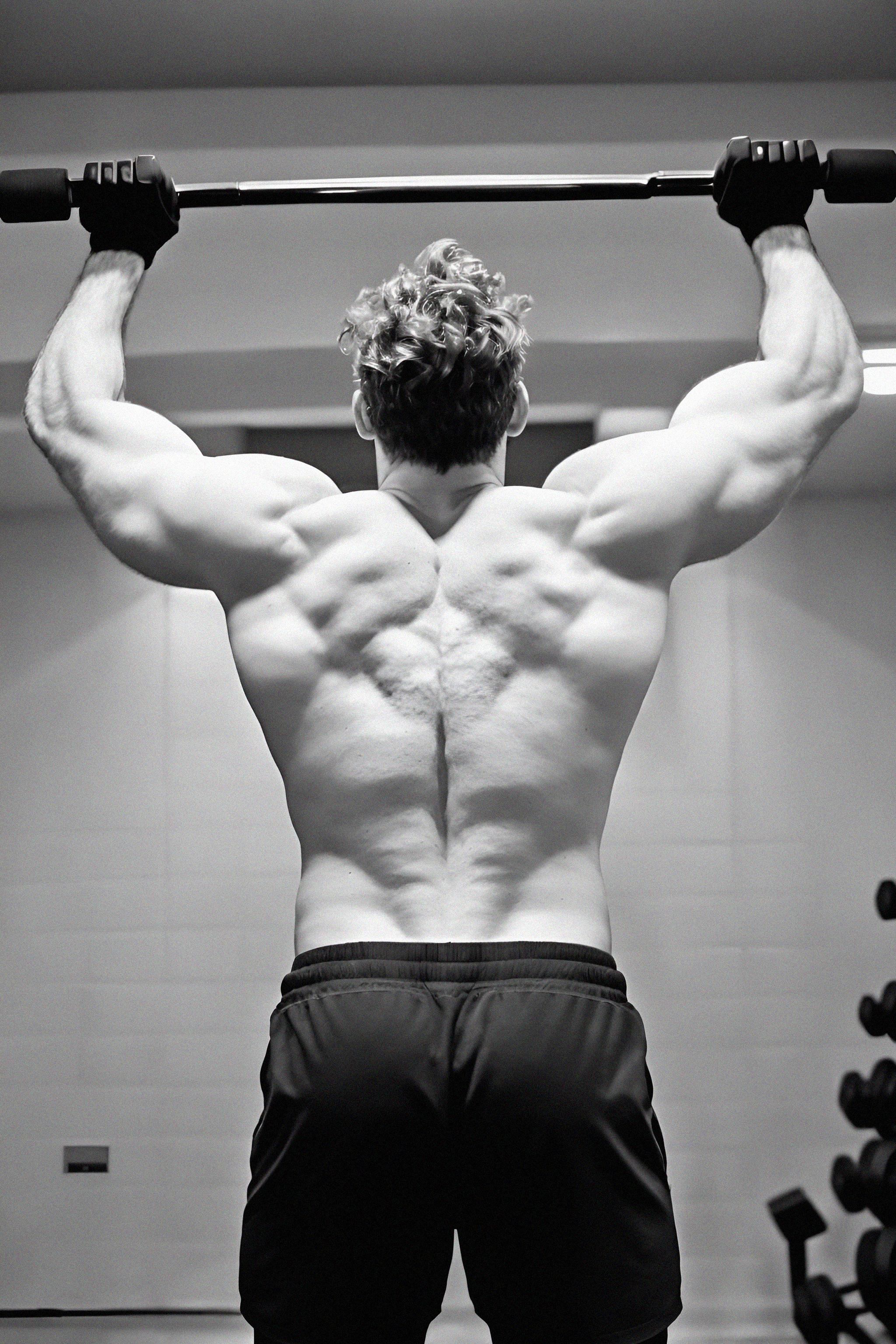A fit male man as fitness influencer showcasing their back muscles with ...