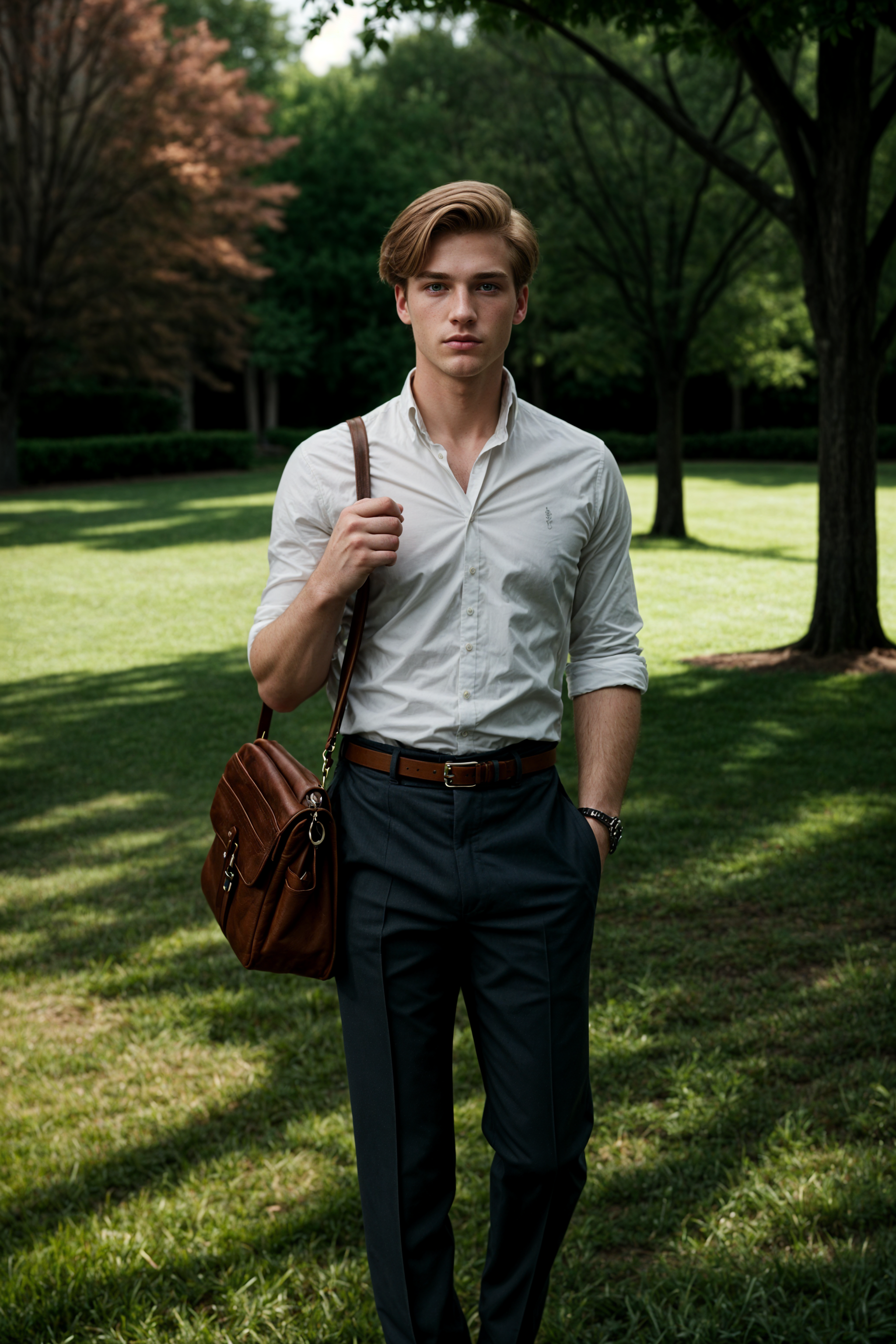 A man in preppy style, old money aesthetic, posh style, elite school ...