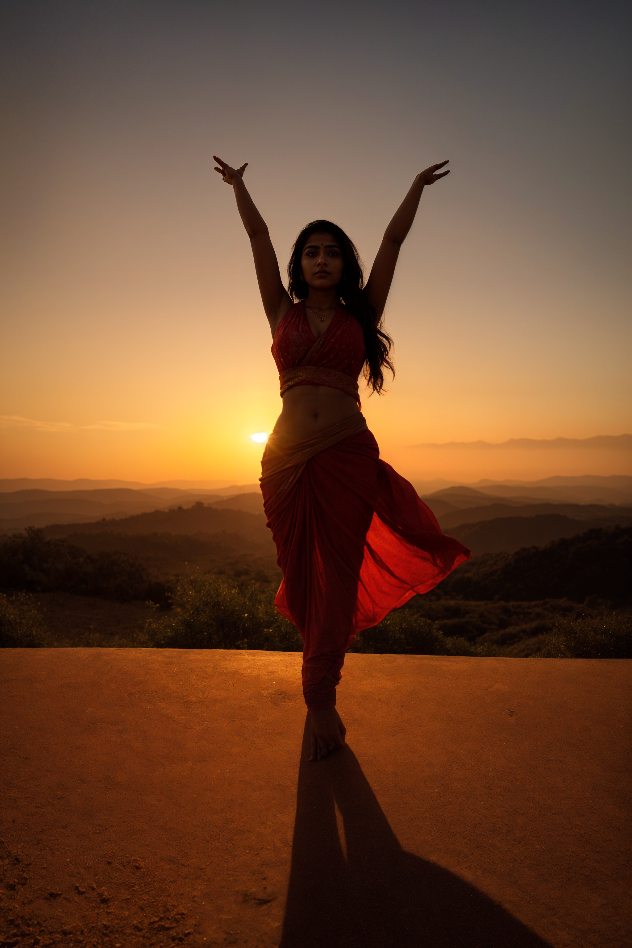 A spiritual seeker woman standing with outstretched arms, embracing the ...