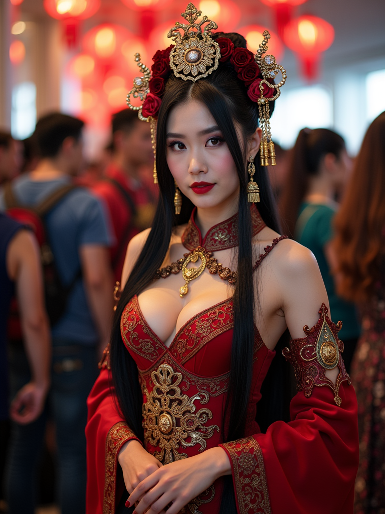 Woman in cosplay group photo, wearing a villainous empress outfit with ...