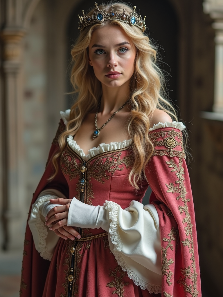 Woman as a historical character, castle backdrop, wearing a medieval ...