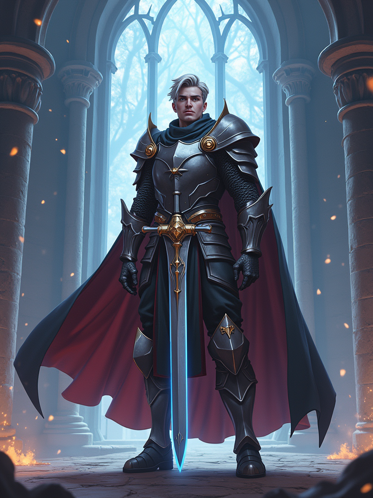 A fantasy anime warrior avatar, dressed in a legendary knight armor ...