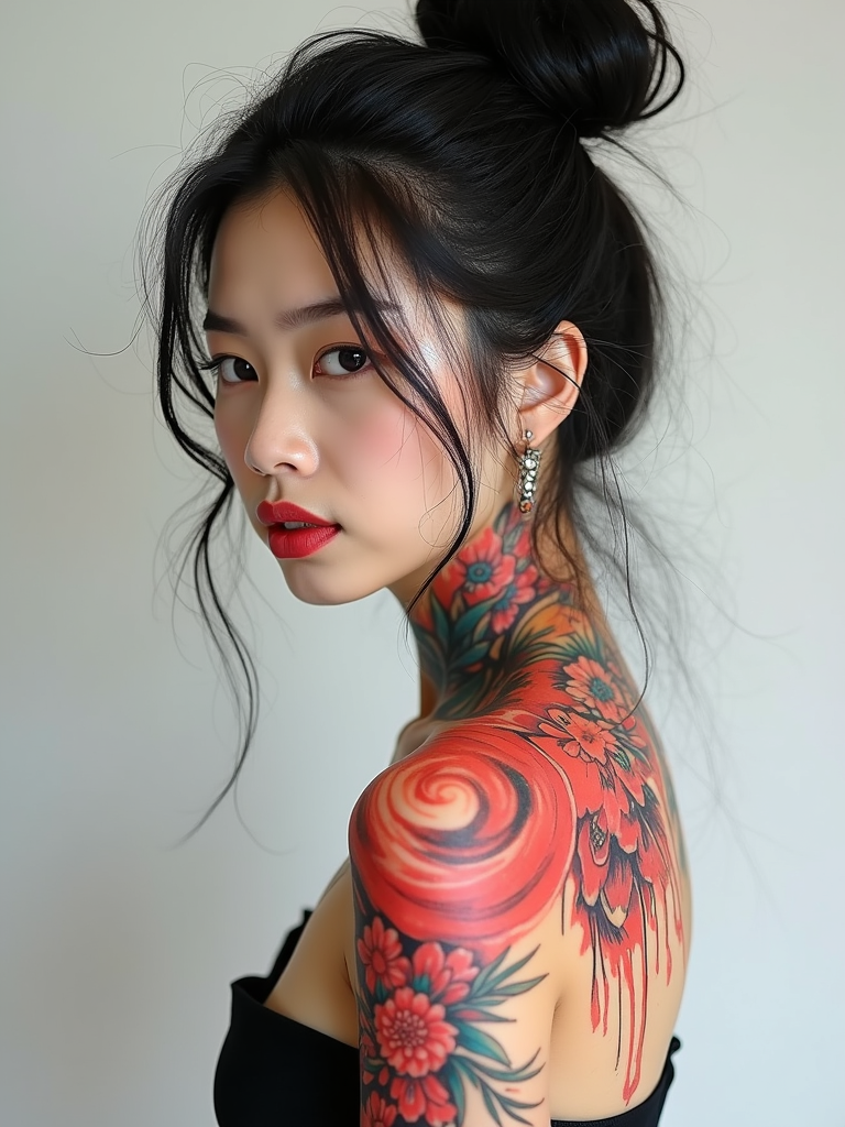 Model with an abstract watercolor tattoos. Brightly colored abstract ...