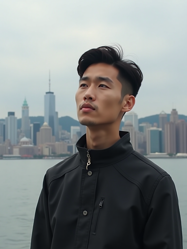 A captivating masculine man enjoying a peaceful moment by the ...