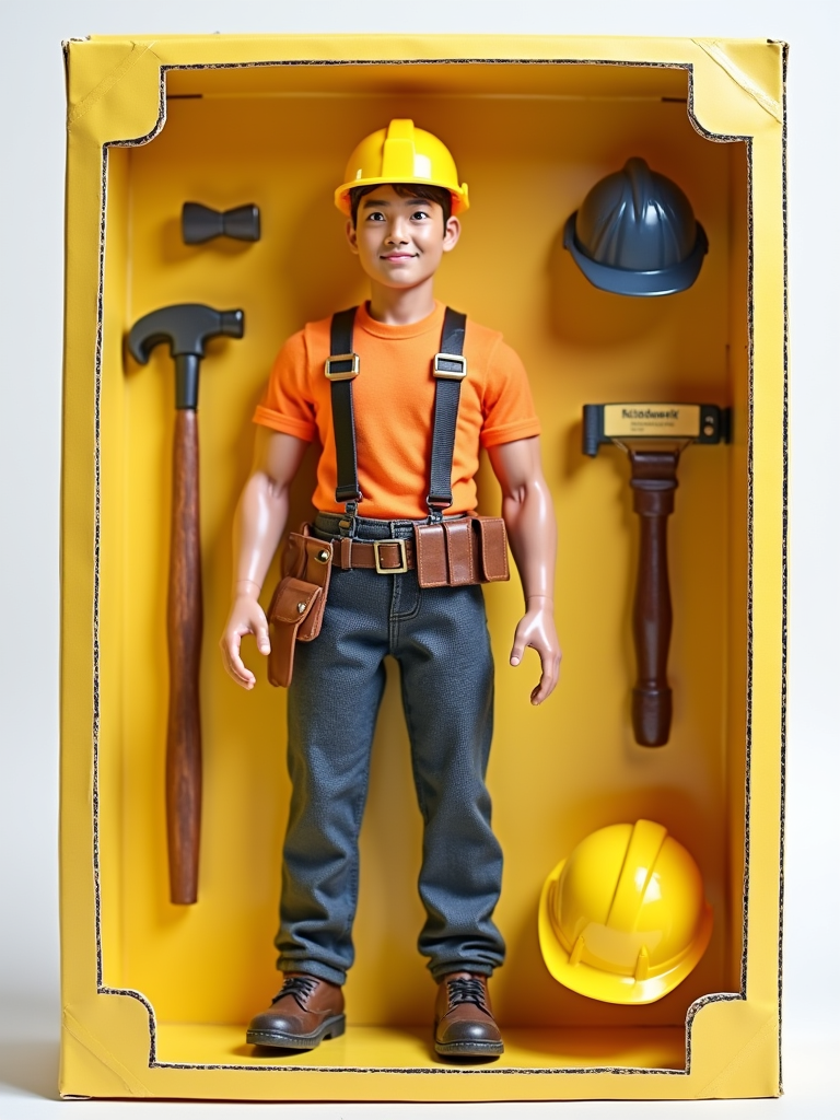 Man as an action figure in packaging labeled 'CONSTRUCTION EDITION ...