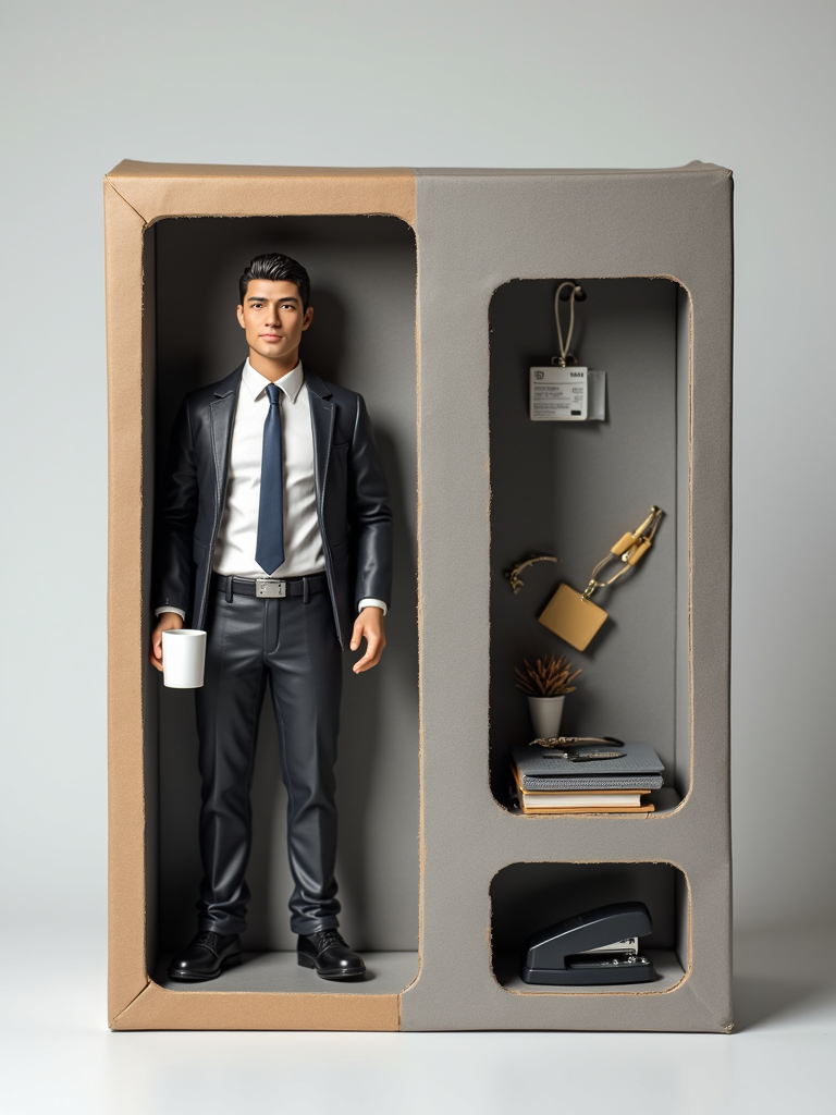 Man as an action figure in packaging labeled 'OFFICE HERO'. Use man as ...