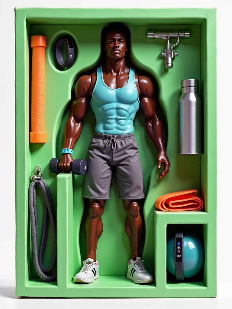 Man as an action figure in packaging labeled 'FITNESS EDITION'. Use man ...