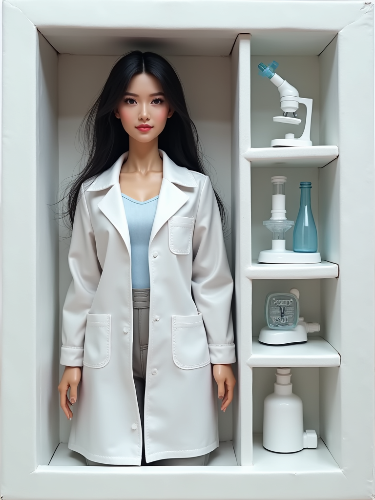 Woman as an action figure in packaging labeled 'SCIENTIST EDITION'. Use ...