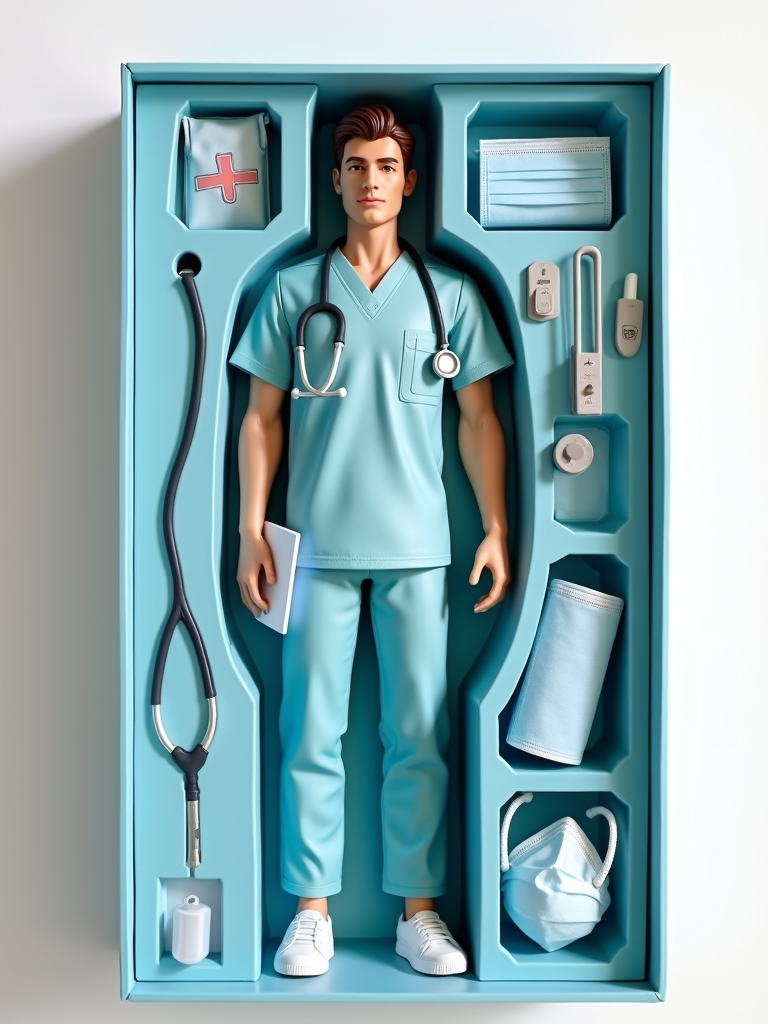 Man as an action figure in packaging labeled 'DOCTOR EDITION'. Use man ...