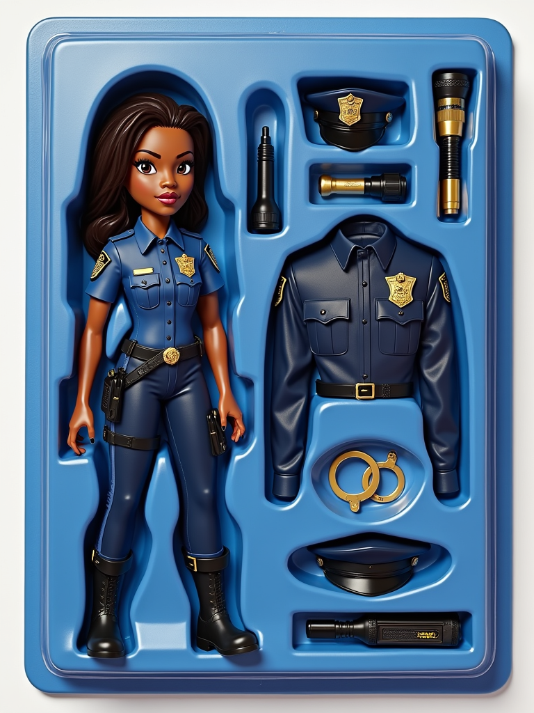 Woman as an action figure in packaging labeled 'POLICE EDITION'. Use ...