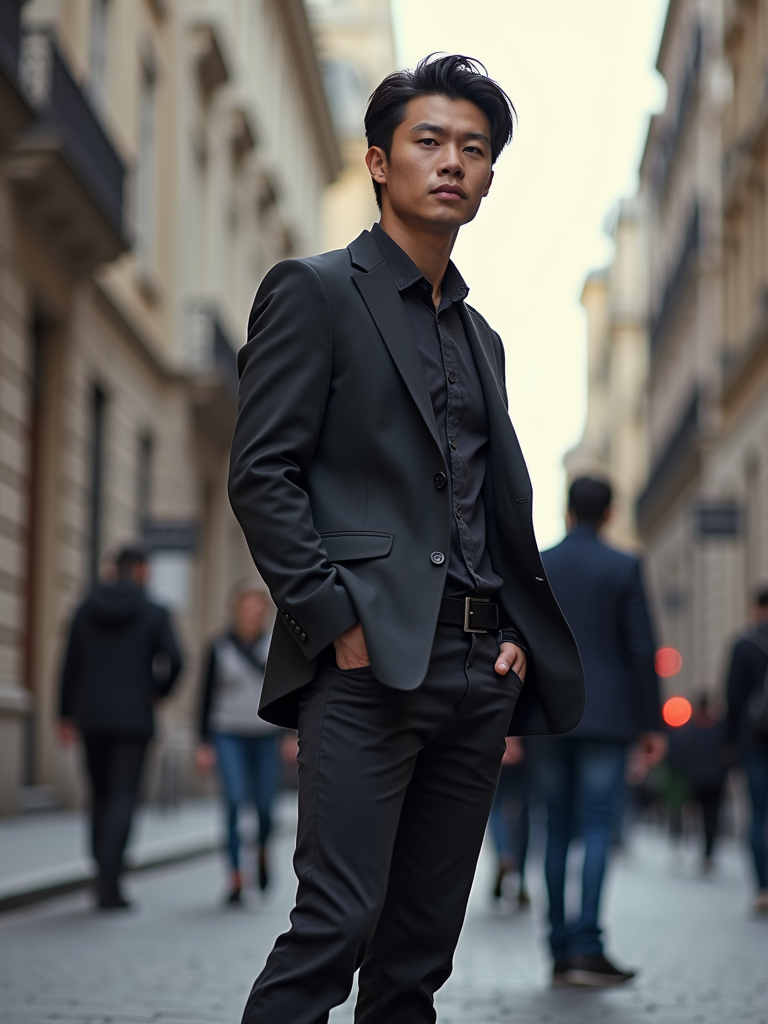 Full body street photography of man. Confident stance in city setting ...