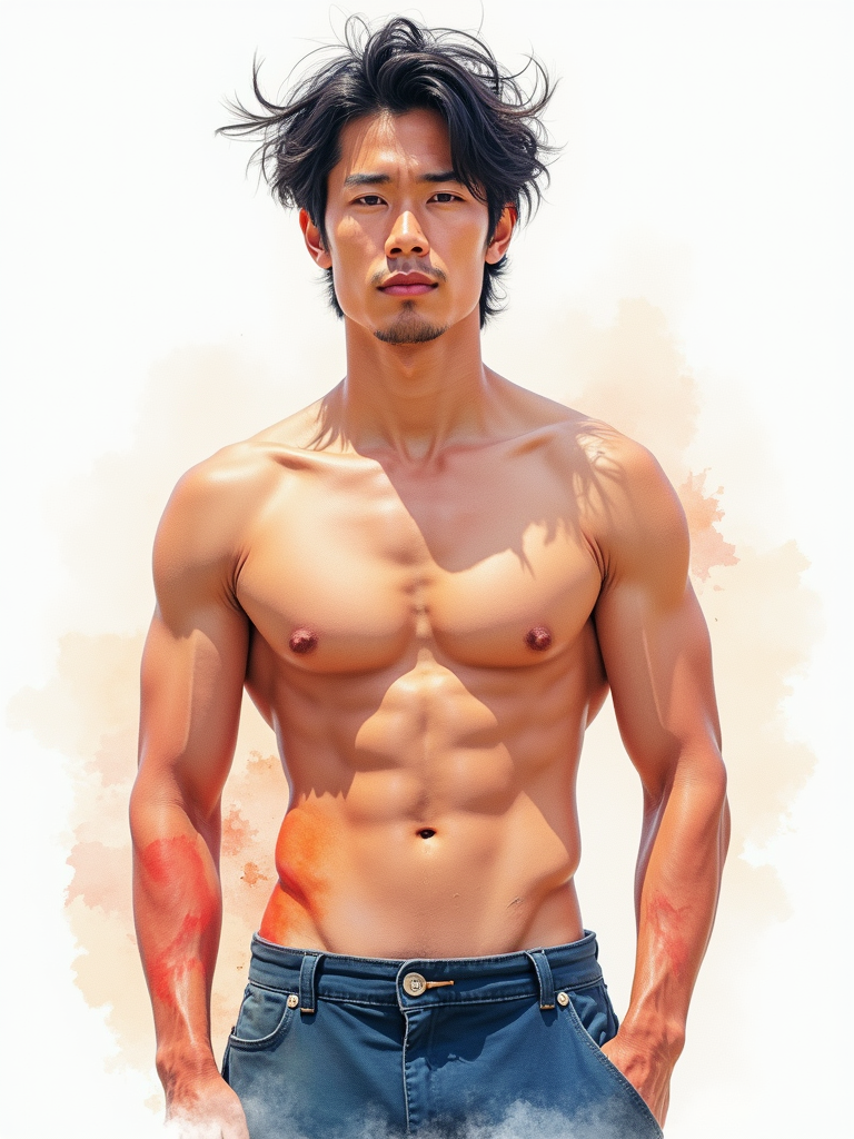 Full body artistic portrait of man as a watercolor painting. Strong ...