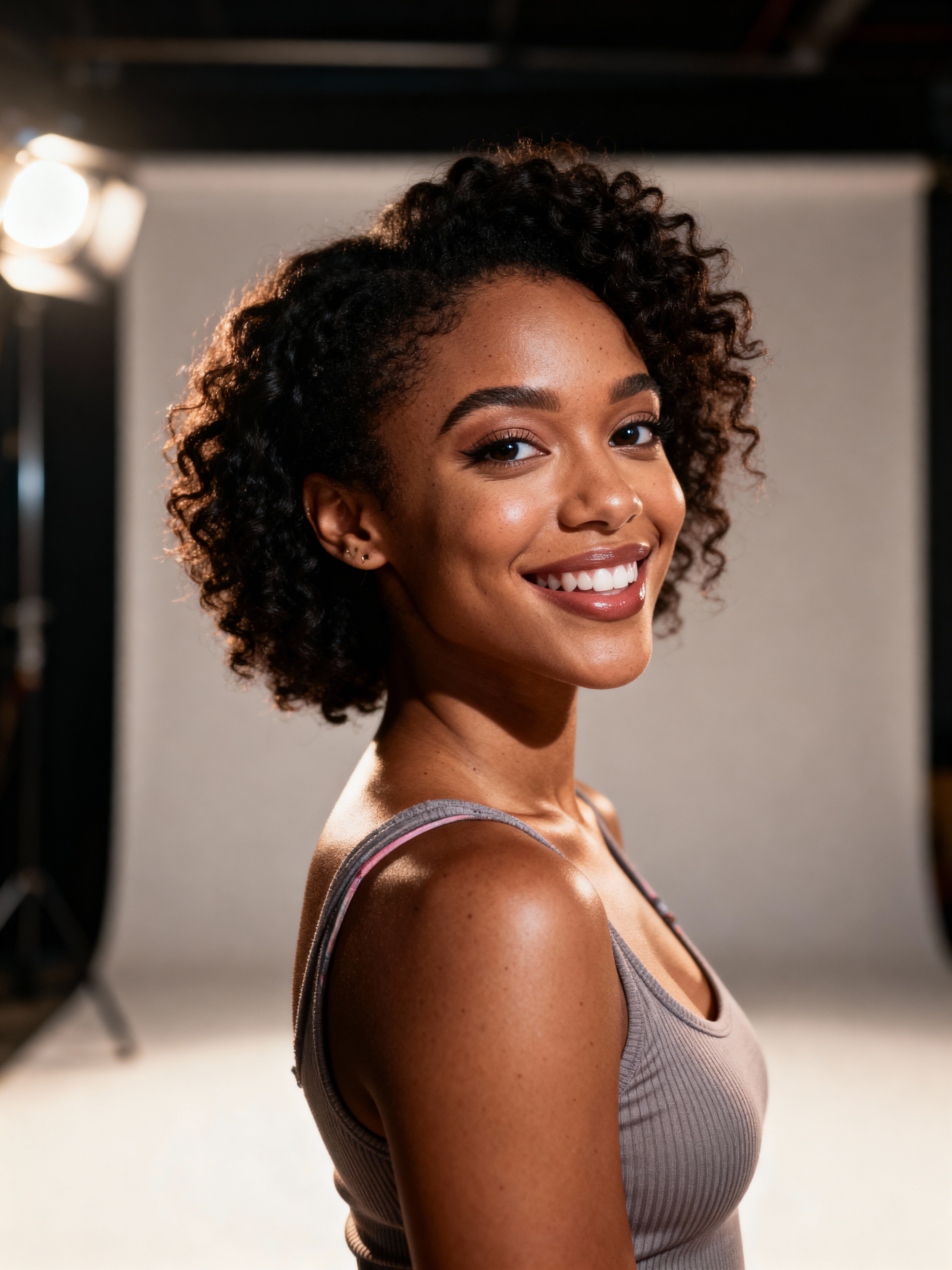 A professional comedian headshot taken in a well-lit studio with a ...