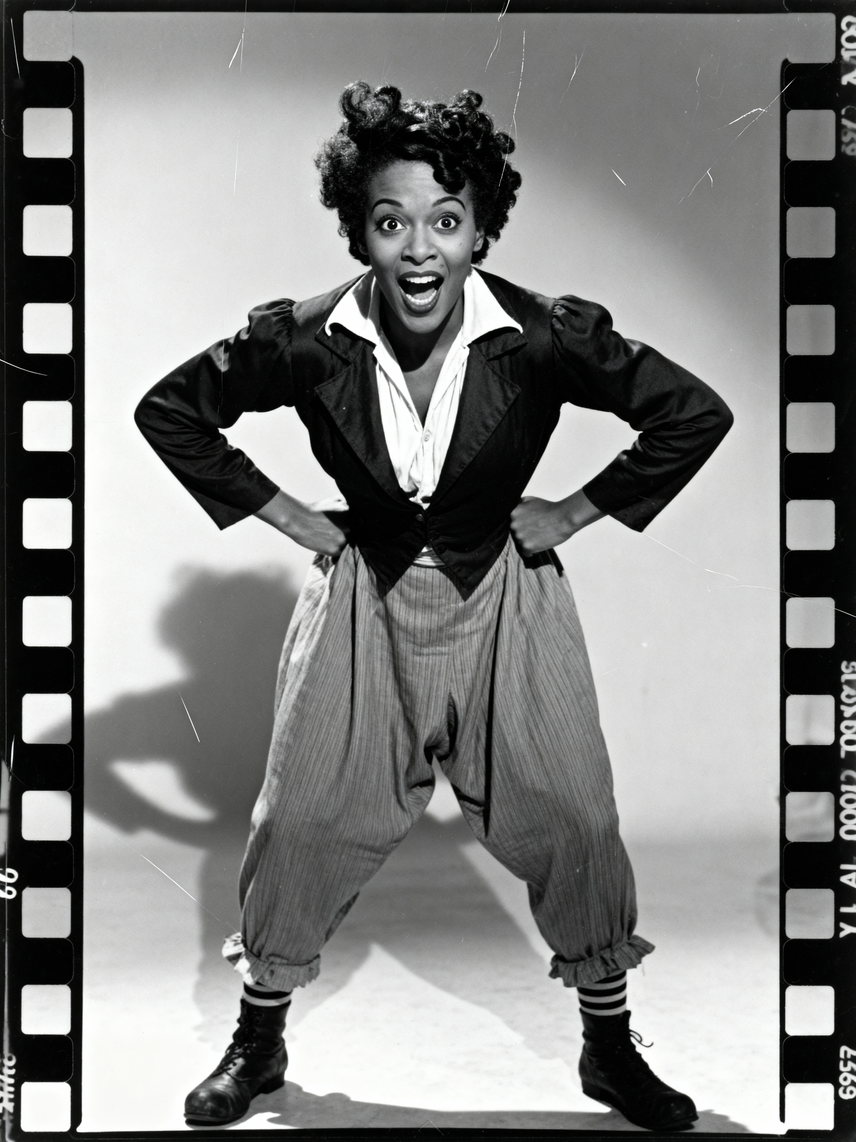 Black and white 35mm film of woman as a 1920s silent comedy actress in ...