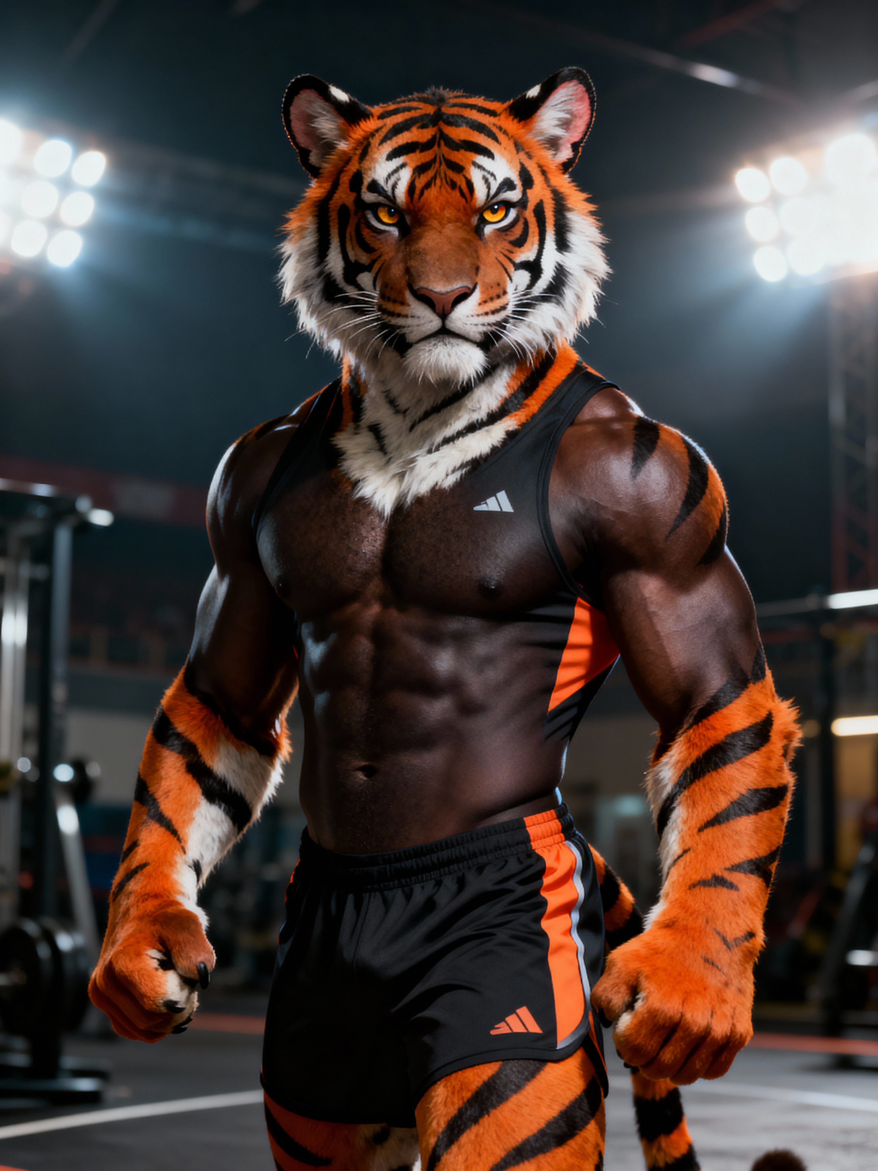 Furry character of tiger fursona of man with fierce tiger features ...