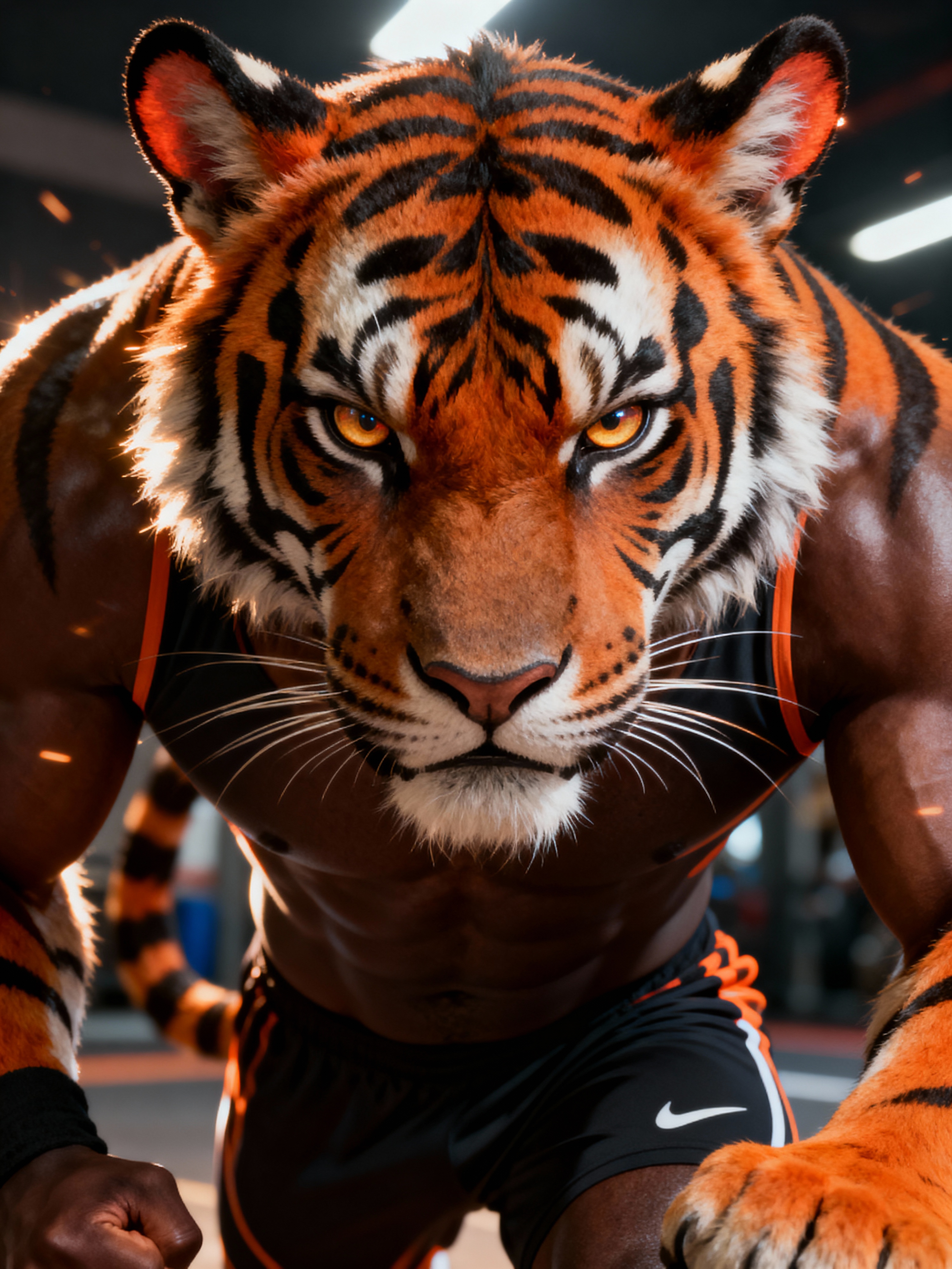 Furry character of tiger fursona of man with fierce tiger features ...